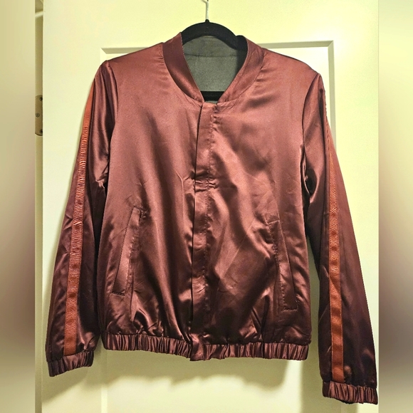 Jackets & Coats | Reversible Lightweight Wine Satin Jacket Small | Poshmark